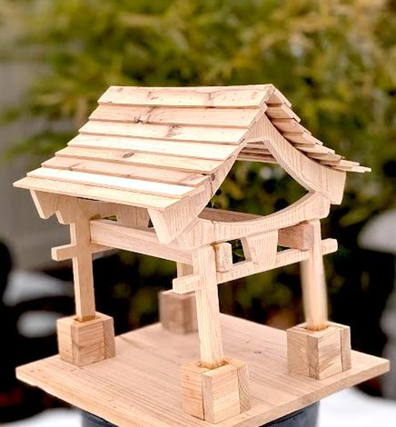 Cedar Pagoda Bird Feeder - Handcrafted Wooden Birdhouse, Unfinished ...