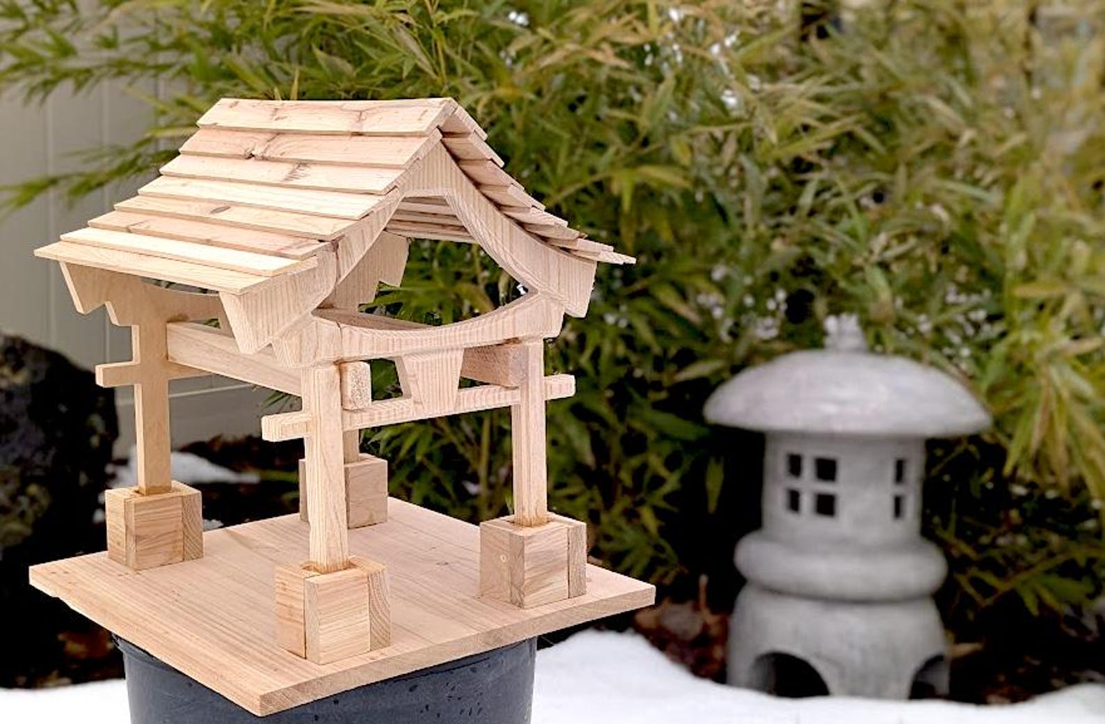 Cedar Pagoda Bird Feeder - Handcrafted Wooden Birdhouse, Unfinished ...
