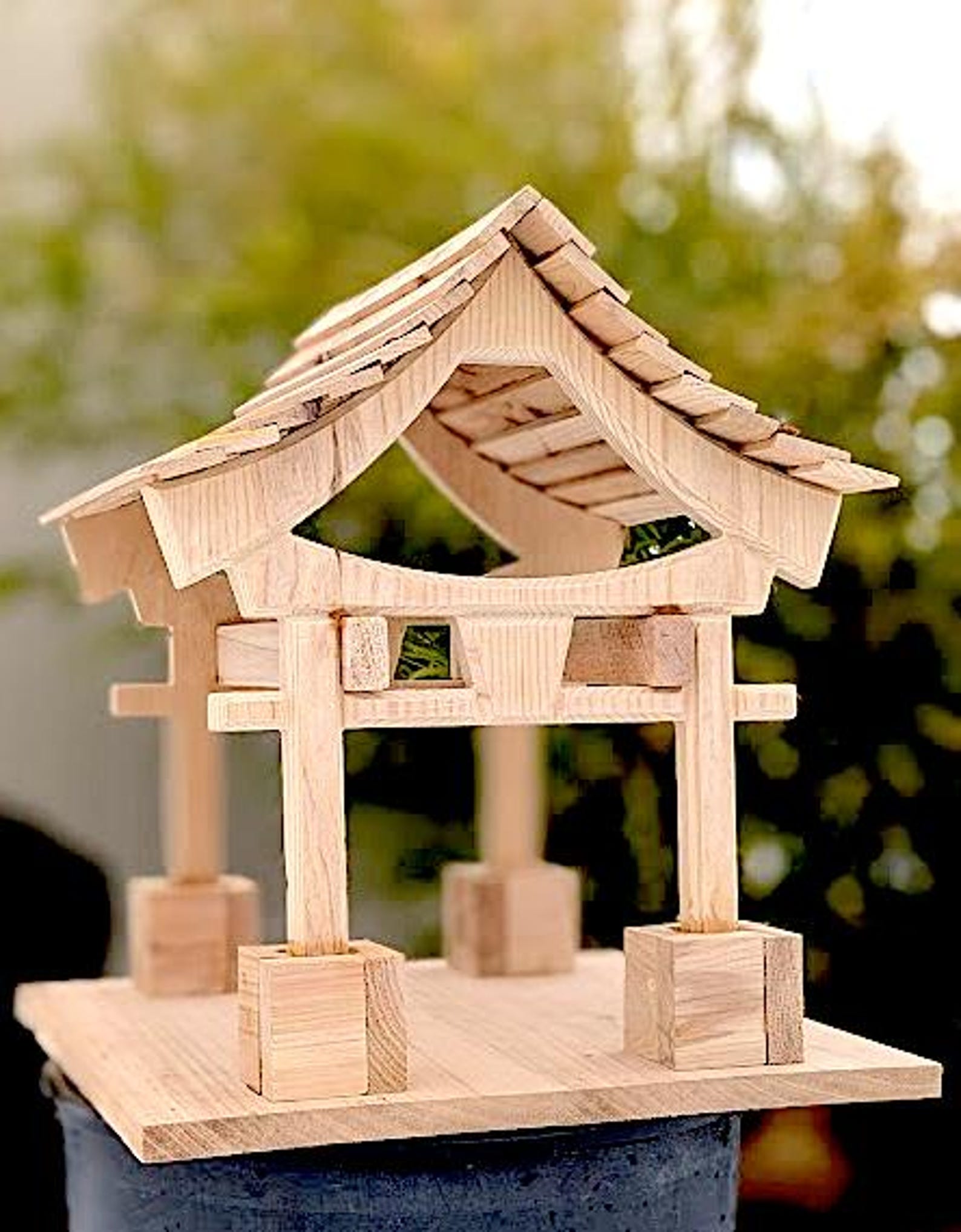 Cedar Pagoda Bird Feeder - Handcrafted Wooden Birdhouse, Unfinished ...
