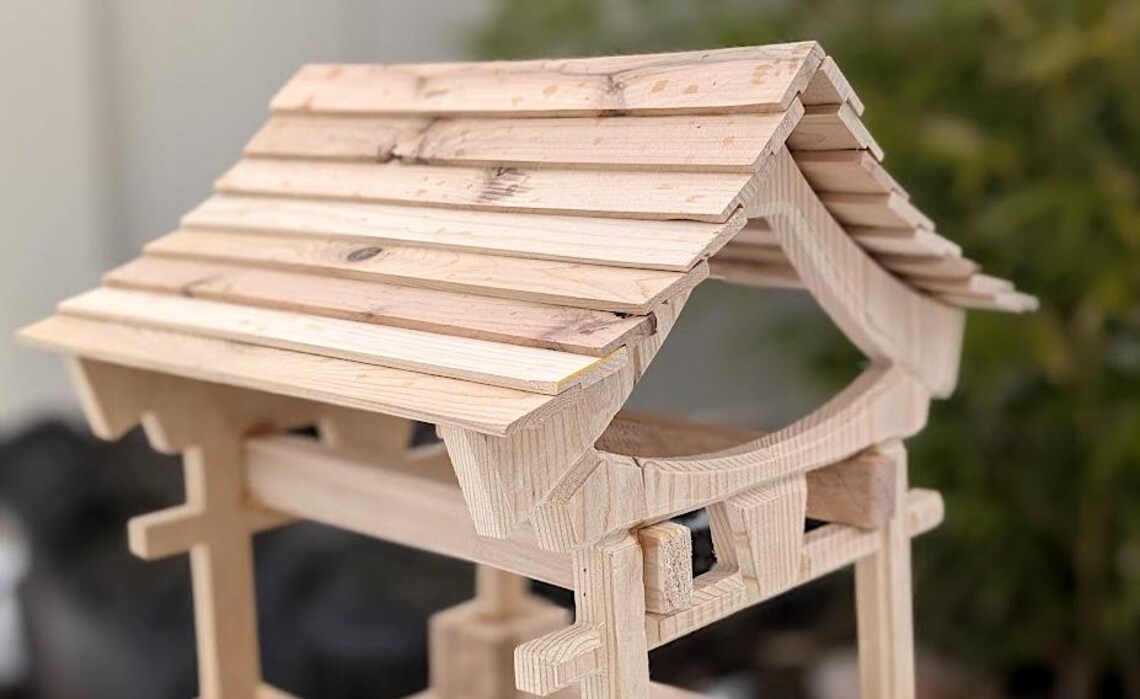 Cedar Pagoda Bird Feeder - Handcrafted Wooden Birdhouse, Unfinished ...