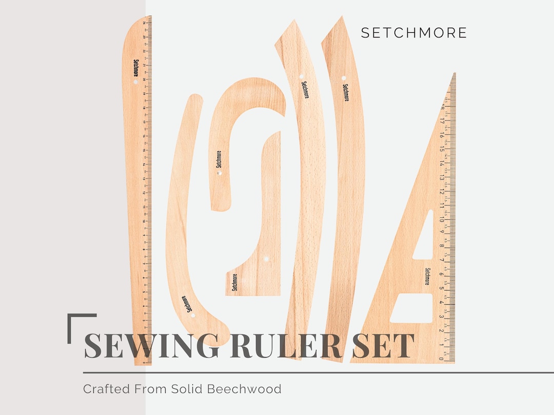 7 Piece Beech Wood Sewing Ruler Set, Wooden Pattern Making Tools for ...