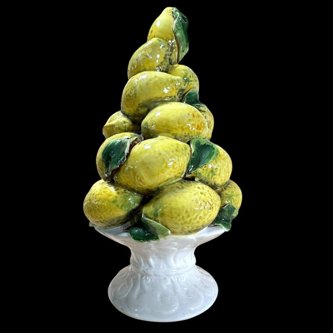 Vintage Italian Majolica Lemon Topiary Tree Centerpiece Ceramic Painted ...
