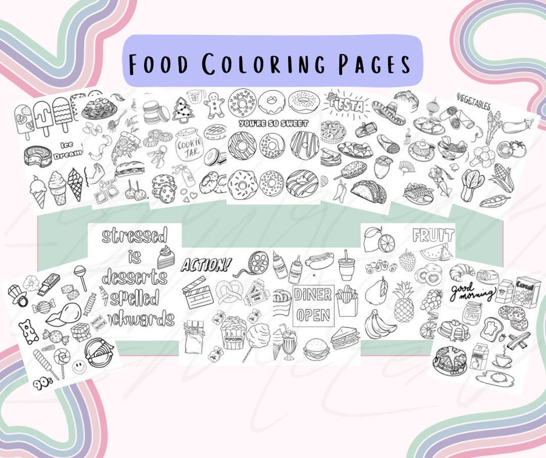 Printable Food Coloring Book Pages - Etsy