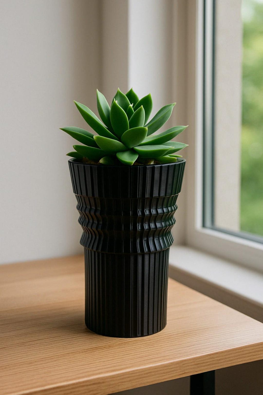 Modern 3D Printed Planters | Cylindrical Design With Reliefs | Black ...