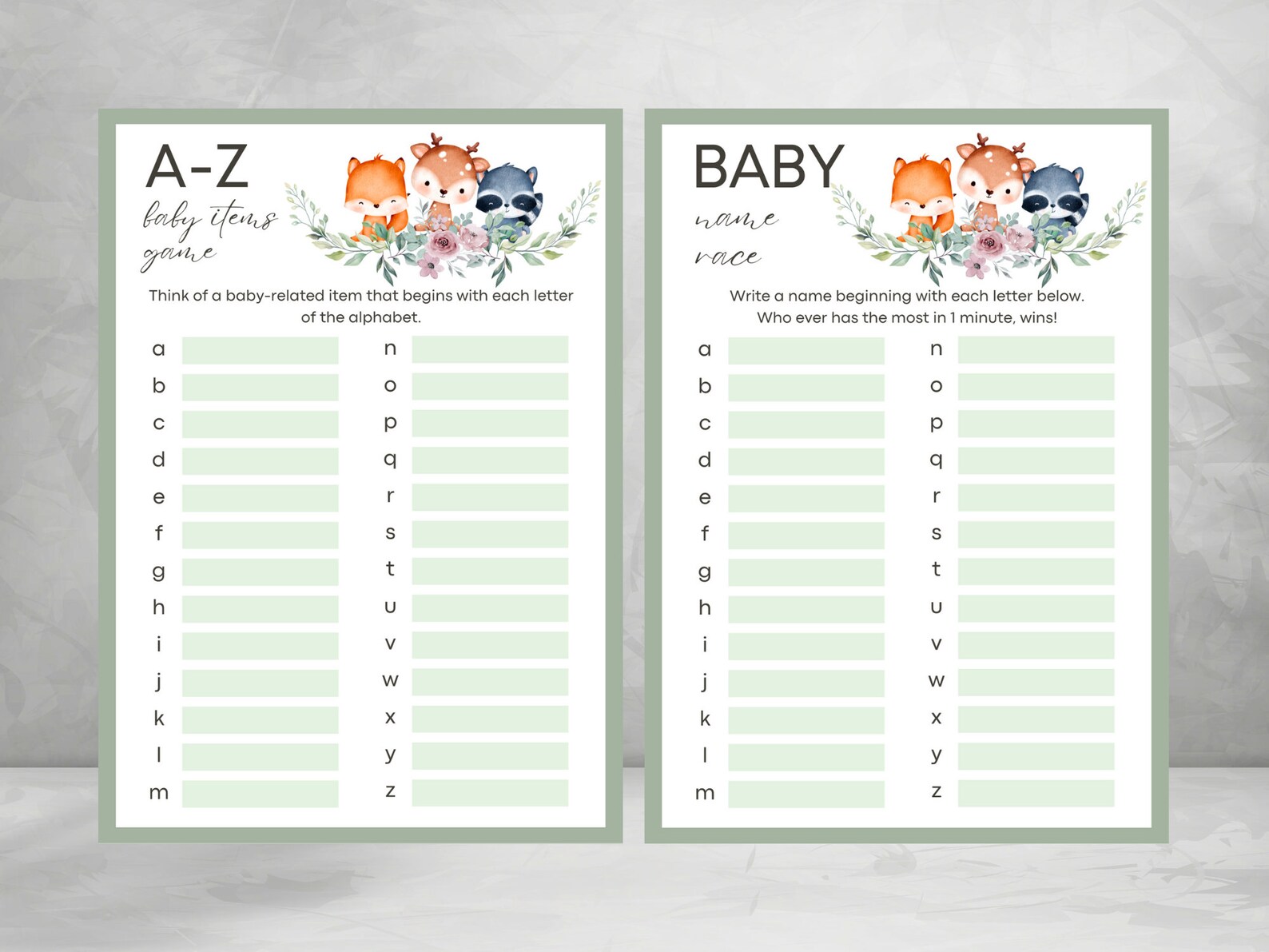 Printable Woodland Creatures Baby Shower Games Bundle, Instant PDF ...