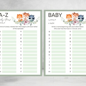 Printable Woodland Creatures Baby Shower Games Bundle, Instant PDF ...
