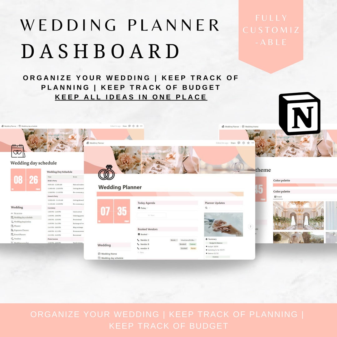 Wedding Planner Notion Template | Aesthetic Notion Wedding Dashboard ...