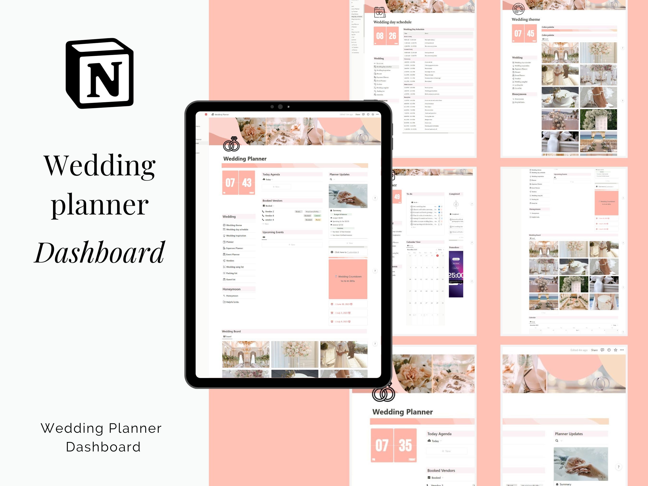 Wedding Planner Notion Template | Aesthetic Notion Wedding Dashboard ...