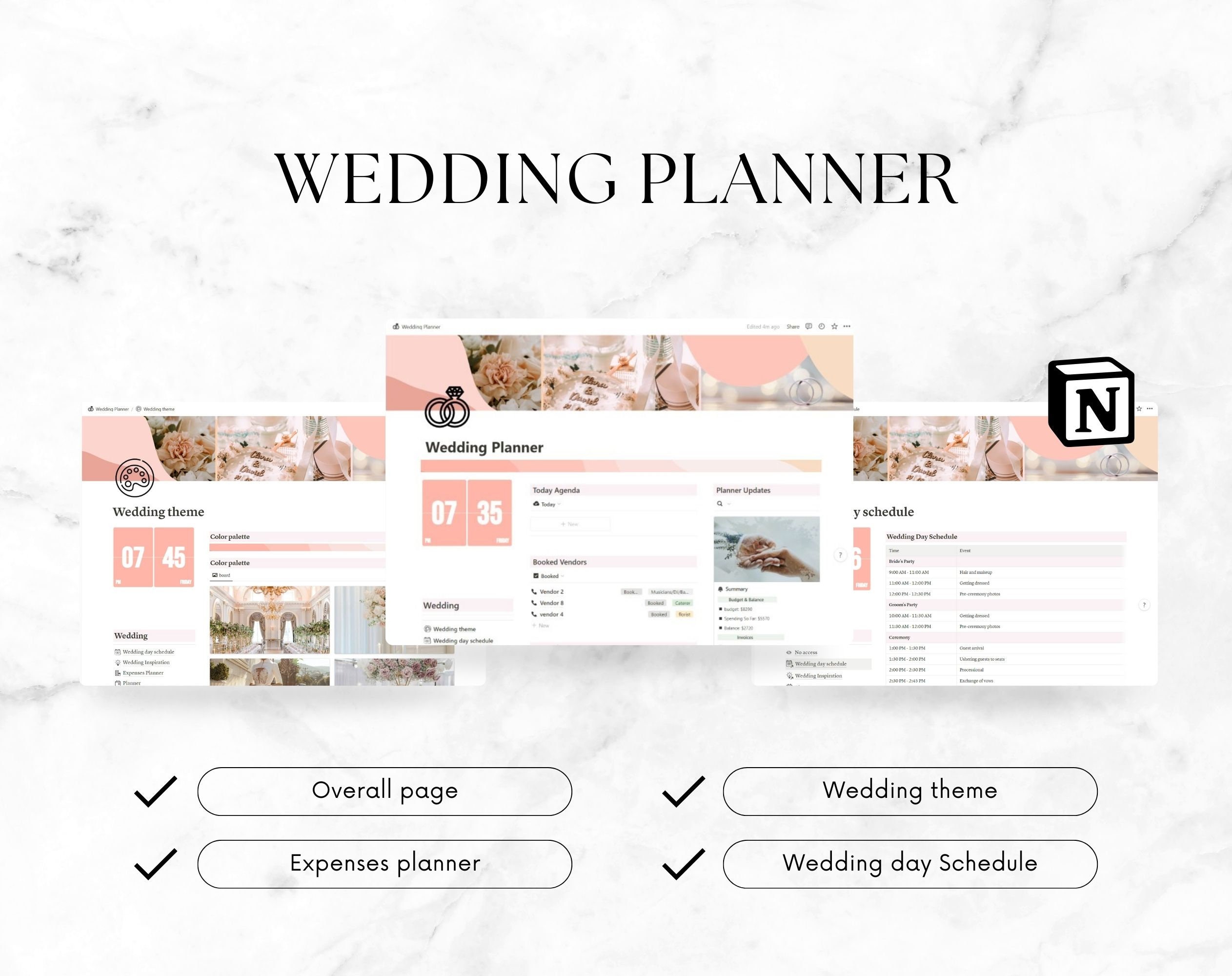 Wedding Planner Notion Template | Aesthetic Notion Wedding Dashboard ...