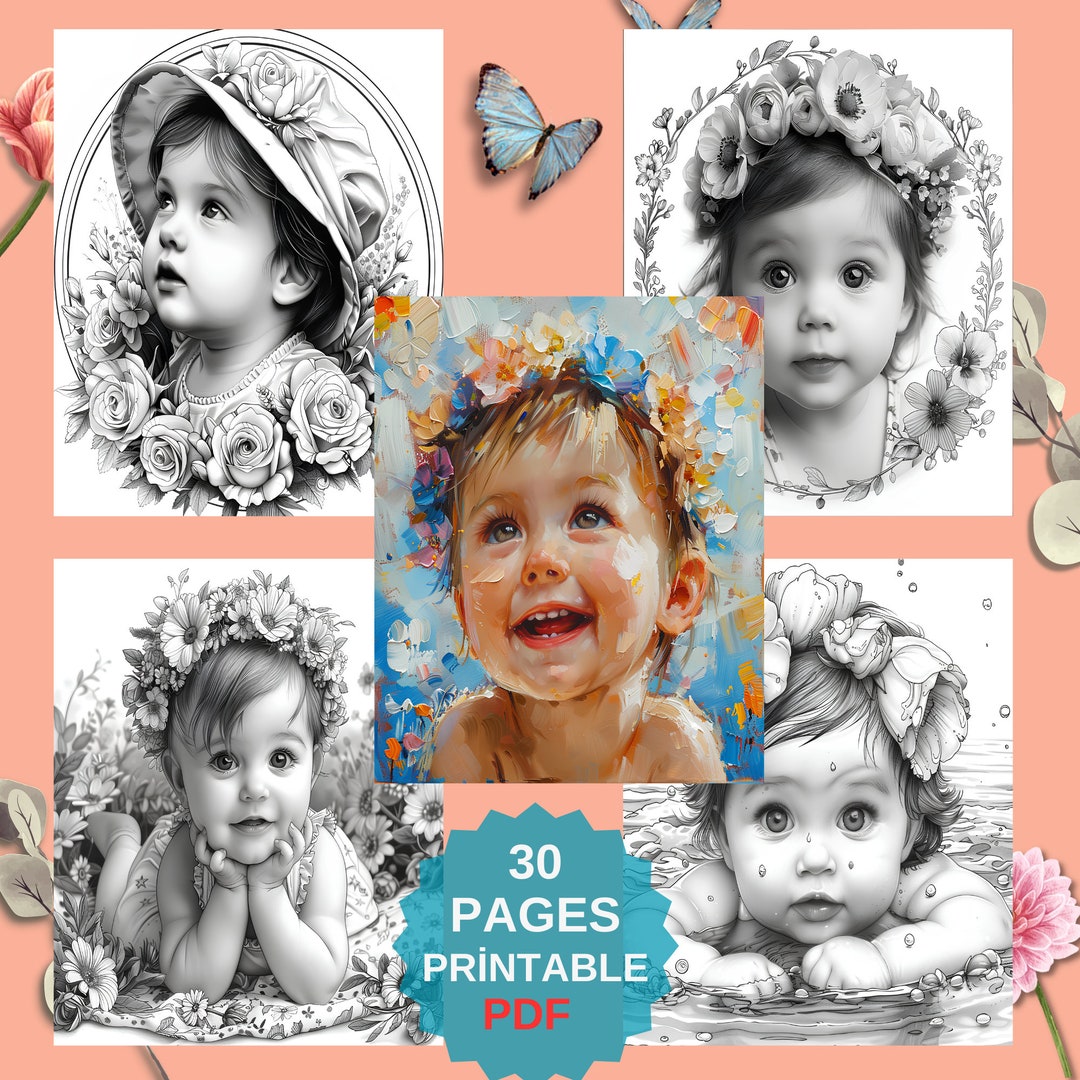 30 Coloring Pages Coloring Book, Instant Download, Grayscale Coloring ...