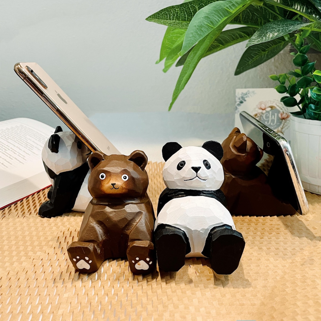 Handmade Wooden Bear Panda Phone Stand, Holder, Smartphone Stand for ...