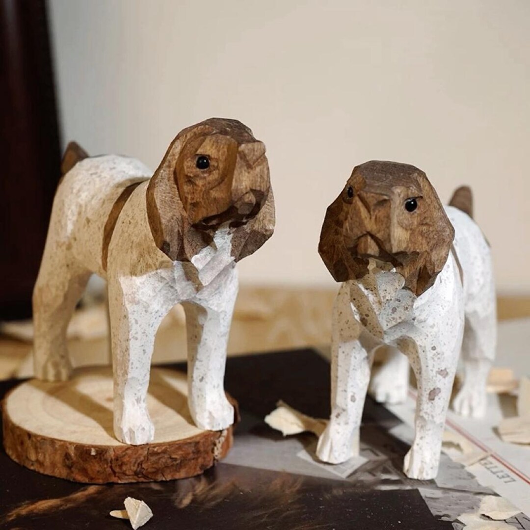 Adorable Hand-carved Wooden Beagle Healing Figurine Unique Rustic ...