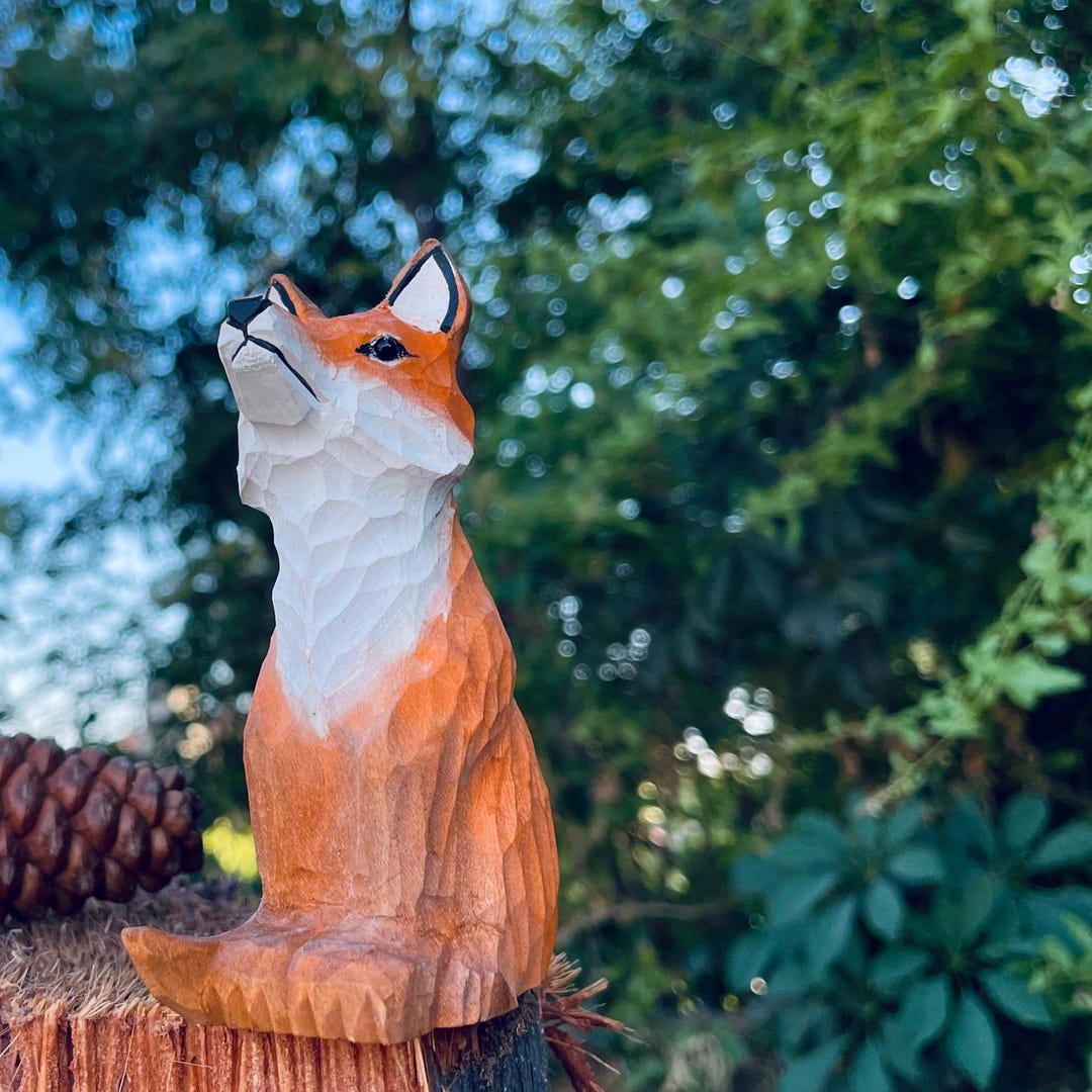 Adorable Healing Handcrafted Wooden Vulpes, Red Fox Figurine Unique ...