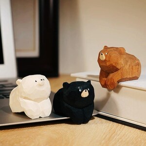 Set of 3 Super Cute Handcrafted Mini Basswood Bear Figurines, Lying ...