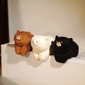 Set of 3 Super Cute Handcrafted Mini Basswood Bear Figurines, Lying ...