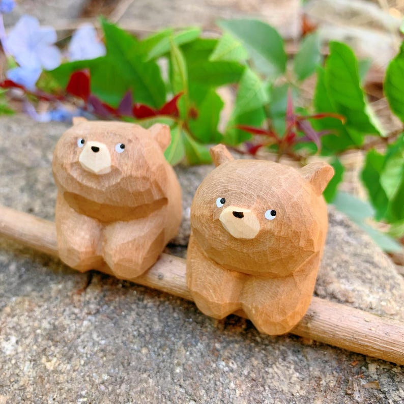 Set of 3 Super Cute Handcrafted Mini Basswood Bear Figurines, Lying ...