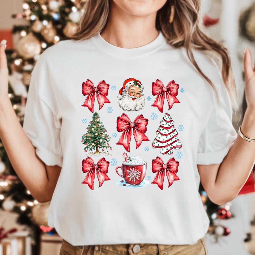 Retro Pink Santa Hot Chocolate Christmas Tree Shirt, Pink Santa Shirt ...