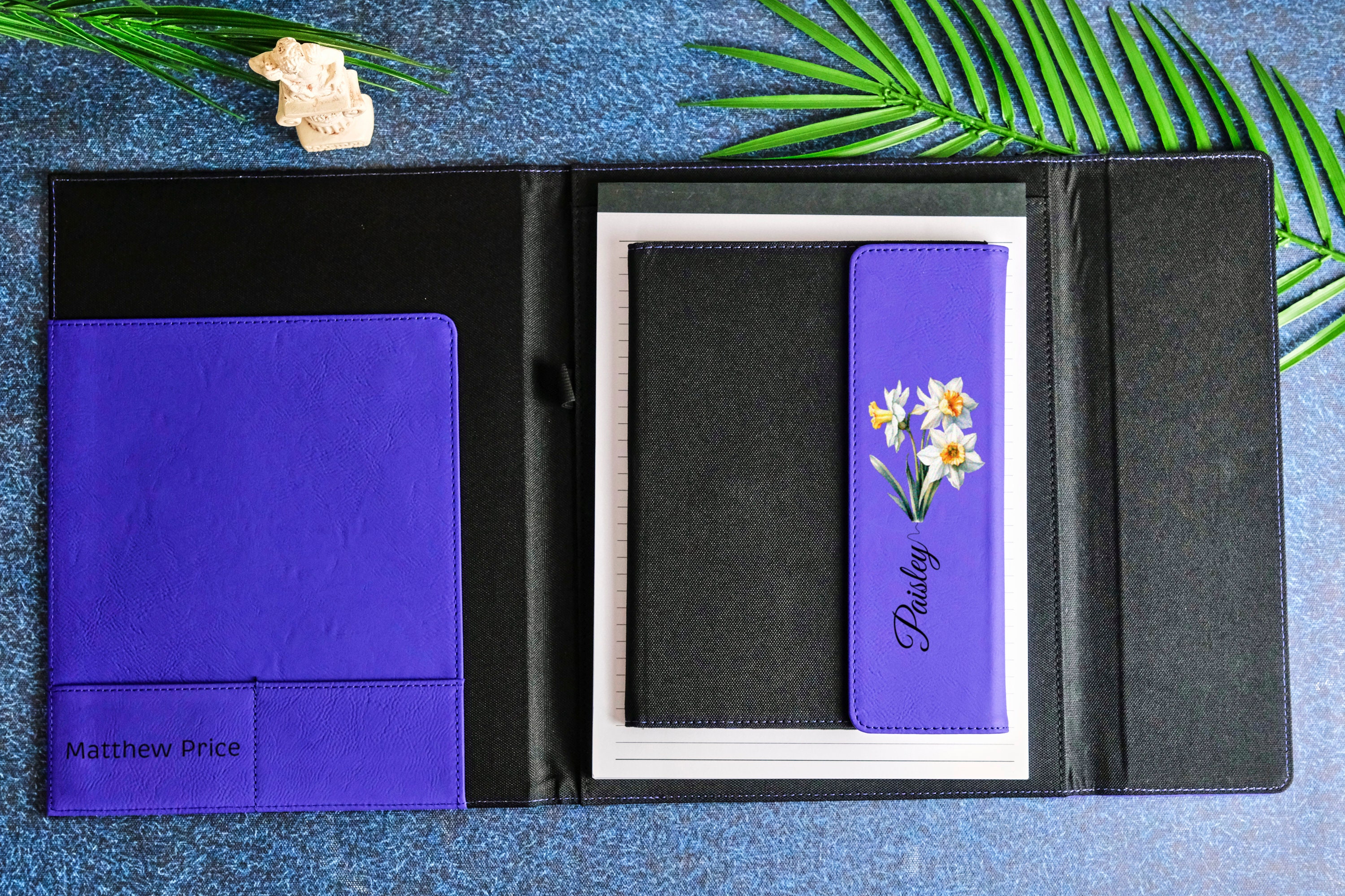Personalized Birth Flower Portfolio, Leather Flapped Padfolio, Birthday ...
