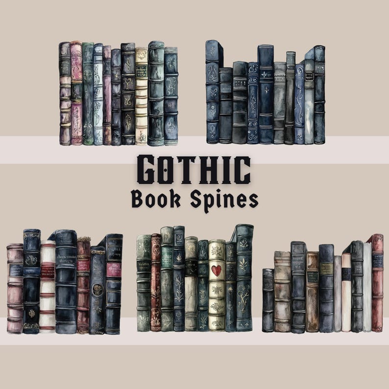 Gothic Book Spine Clipart | Book Spine PNG | Spooky Books | Vintage ...