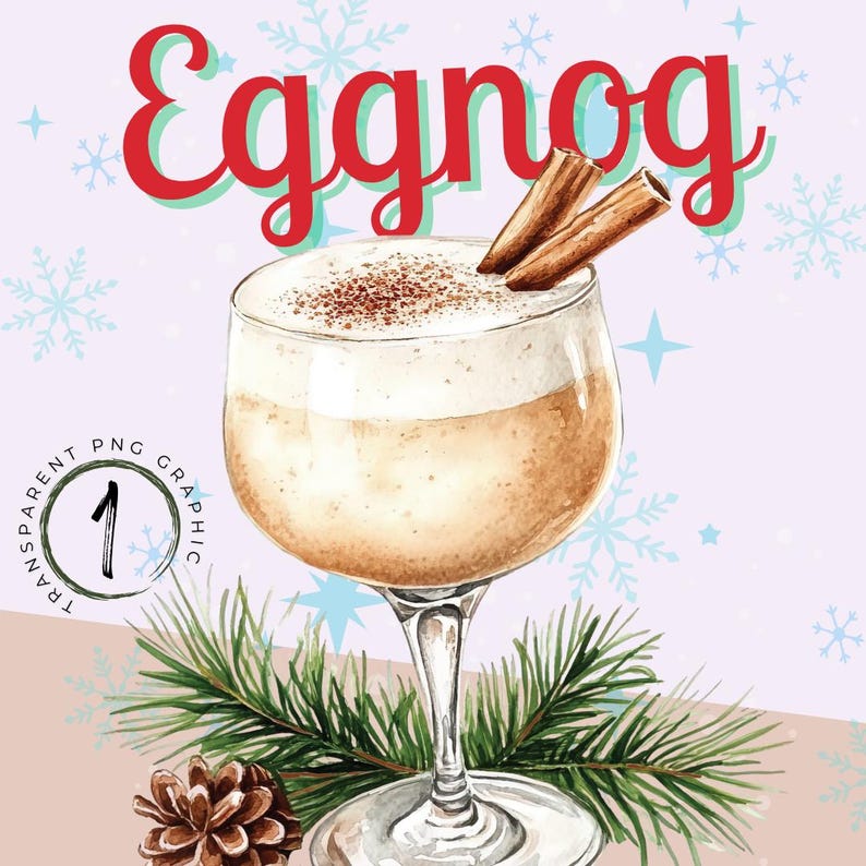 Spiked Eggnog Clipart SVG | Christmas Drinks Clipart | Watercolor Cocktails | Eggnog Clipart ...