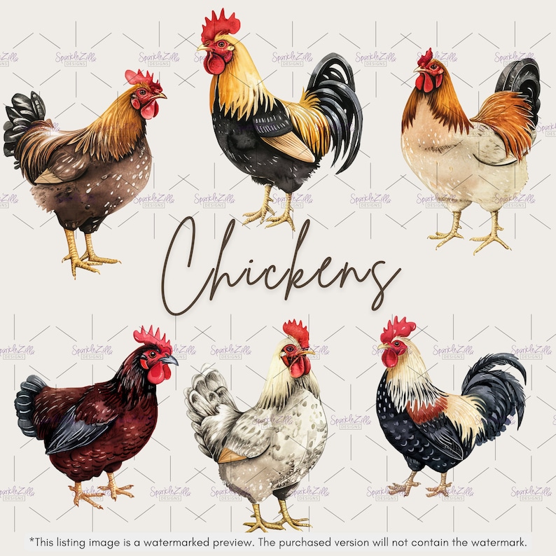 Chicken Clipart Farm Animals Clipart Chicken Watercolor Chicken Farm ...