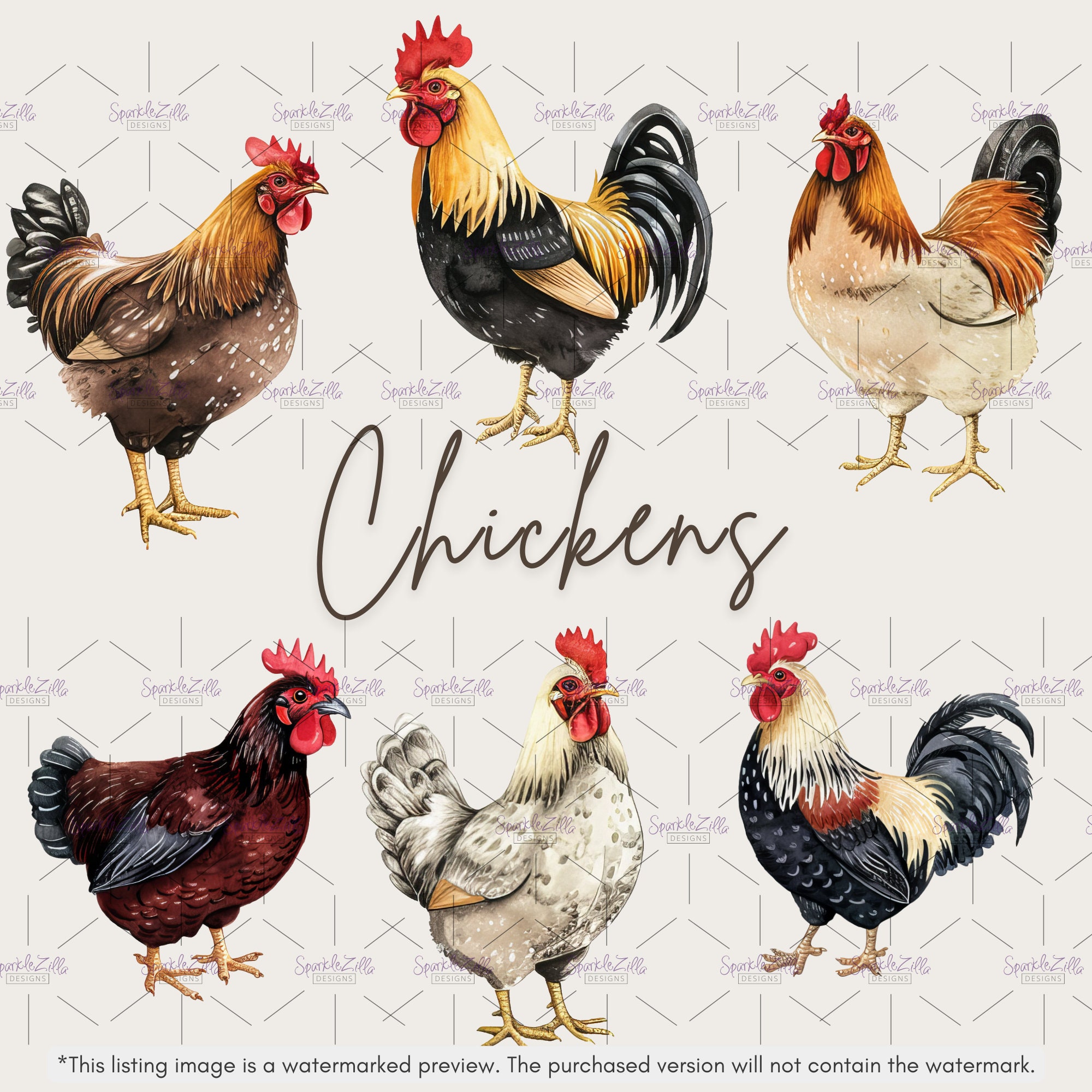 Chicken Clipart Farm Animals Clipart Chicken Watercolor Chicken Farm ...