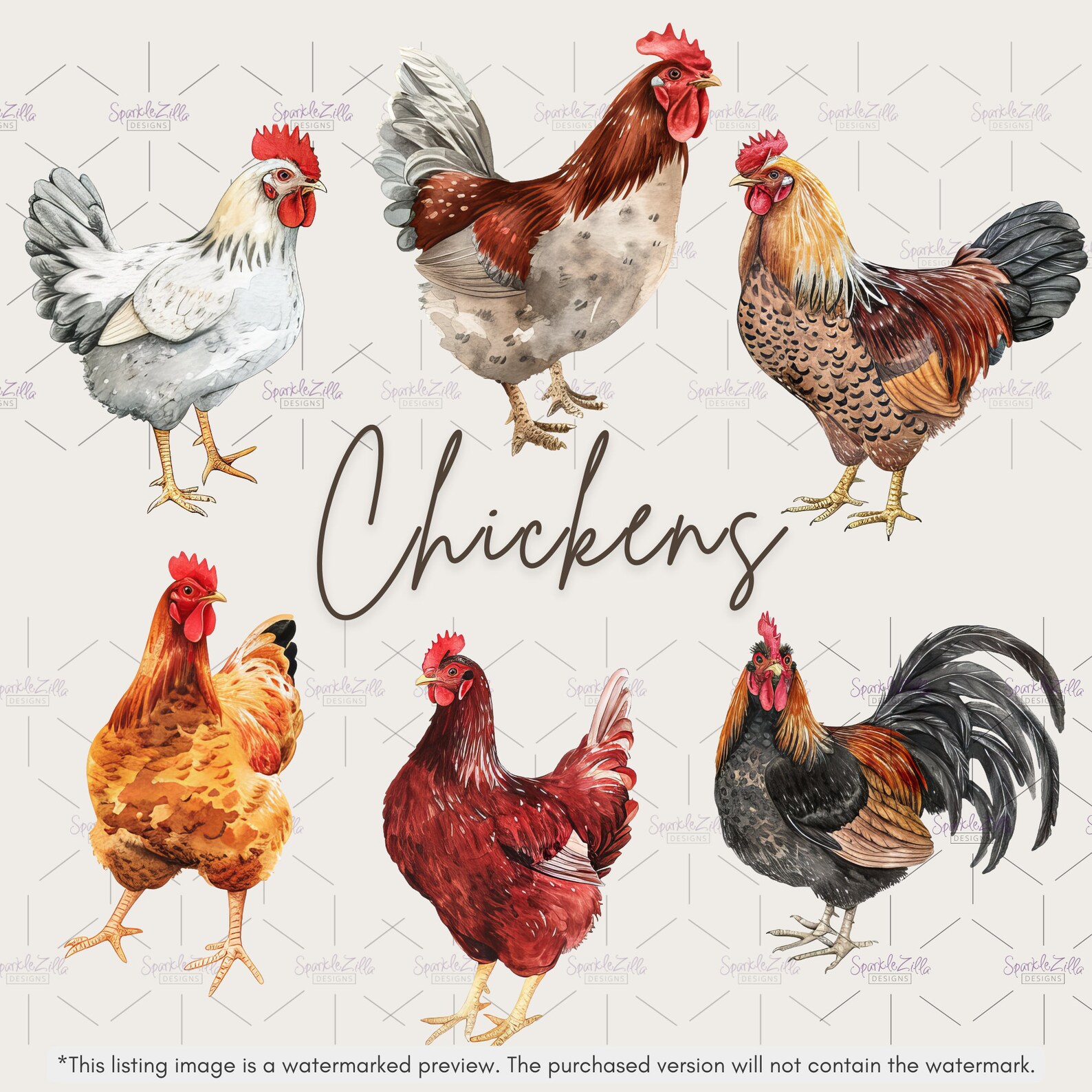 Chicken Clipart | Farm Animals Clipart | Chicken Watercolor | Chicken ...