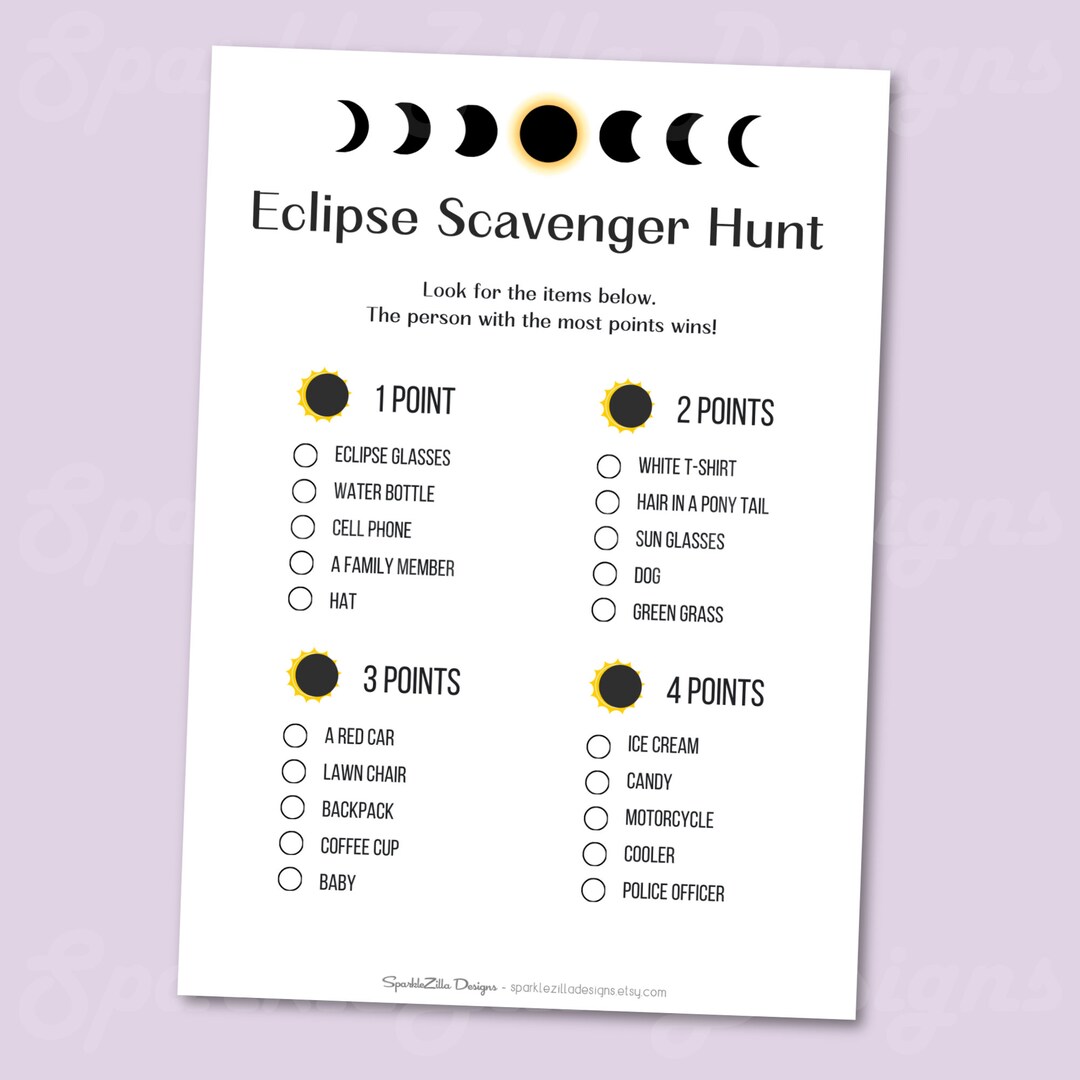 Solar Eclipse Scavenger Hunt Game: Family Printable Activity (digital ...