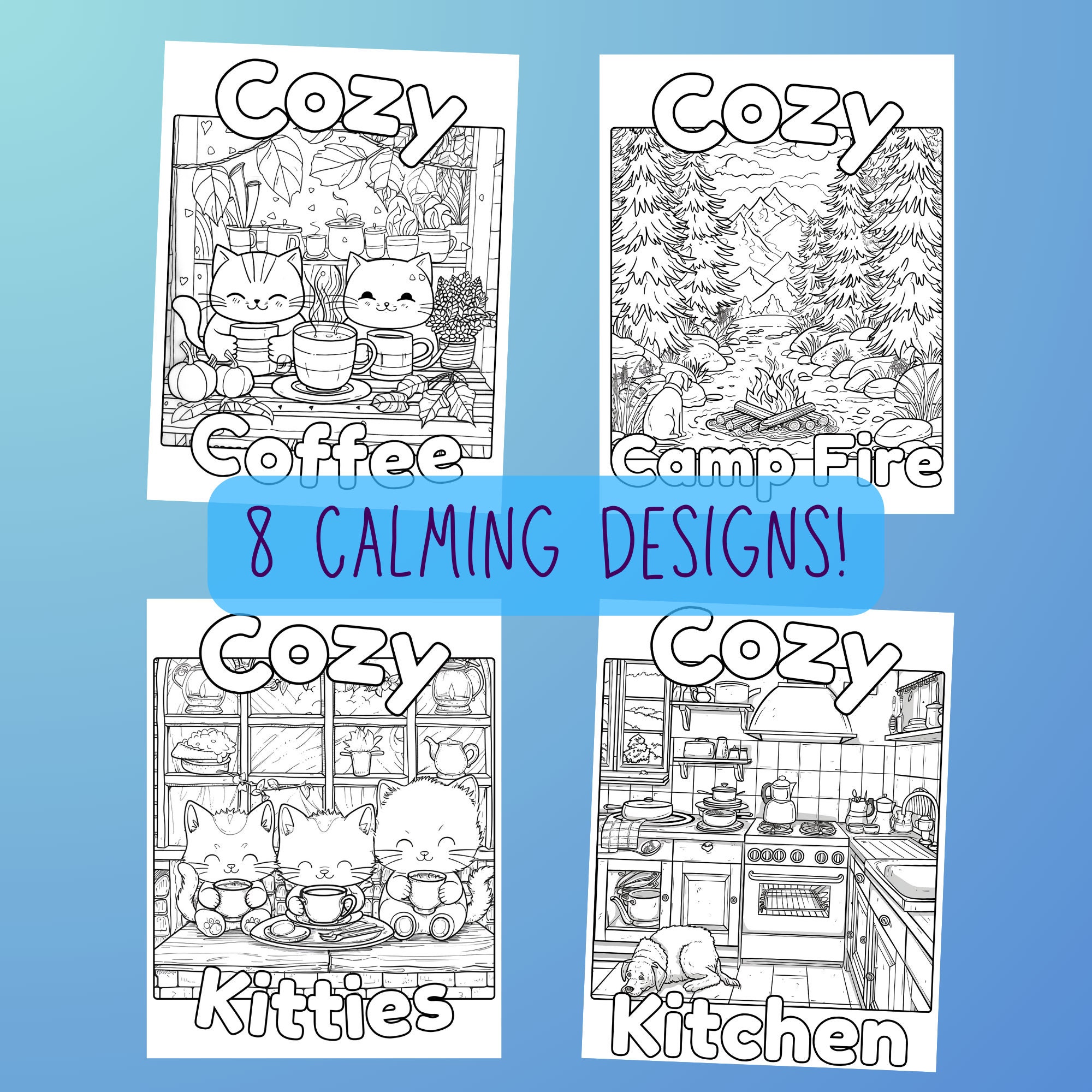 Cozy Adult Coloring Pages | Calming Coloring Pages | Cozy Cats and Dogs ...
