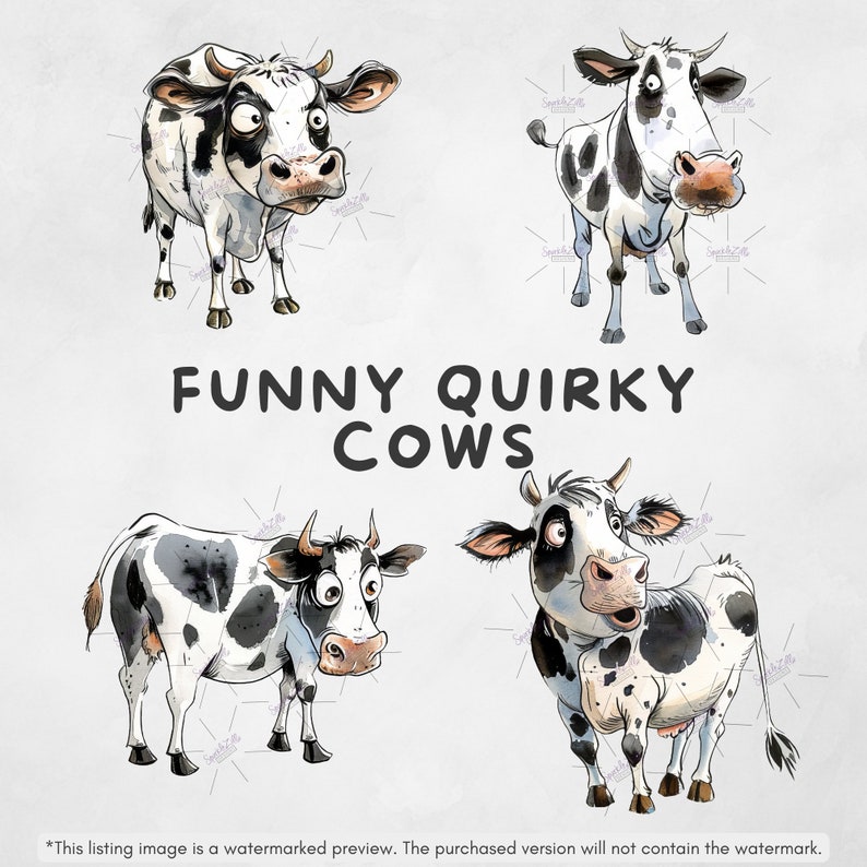Watercolor Quirky Cow Clipart: Funny Farm Animals (20 PNG) - Etsy