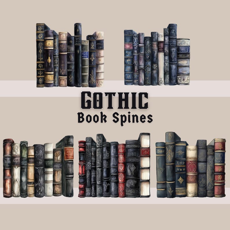Gothic Book Spine Clipart | Book Spine PNG | Spooky Books | Vintage ...