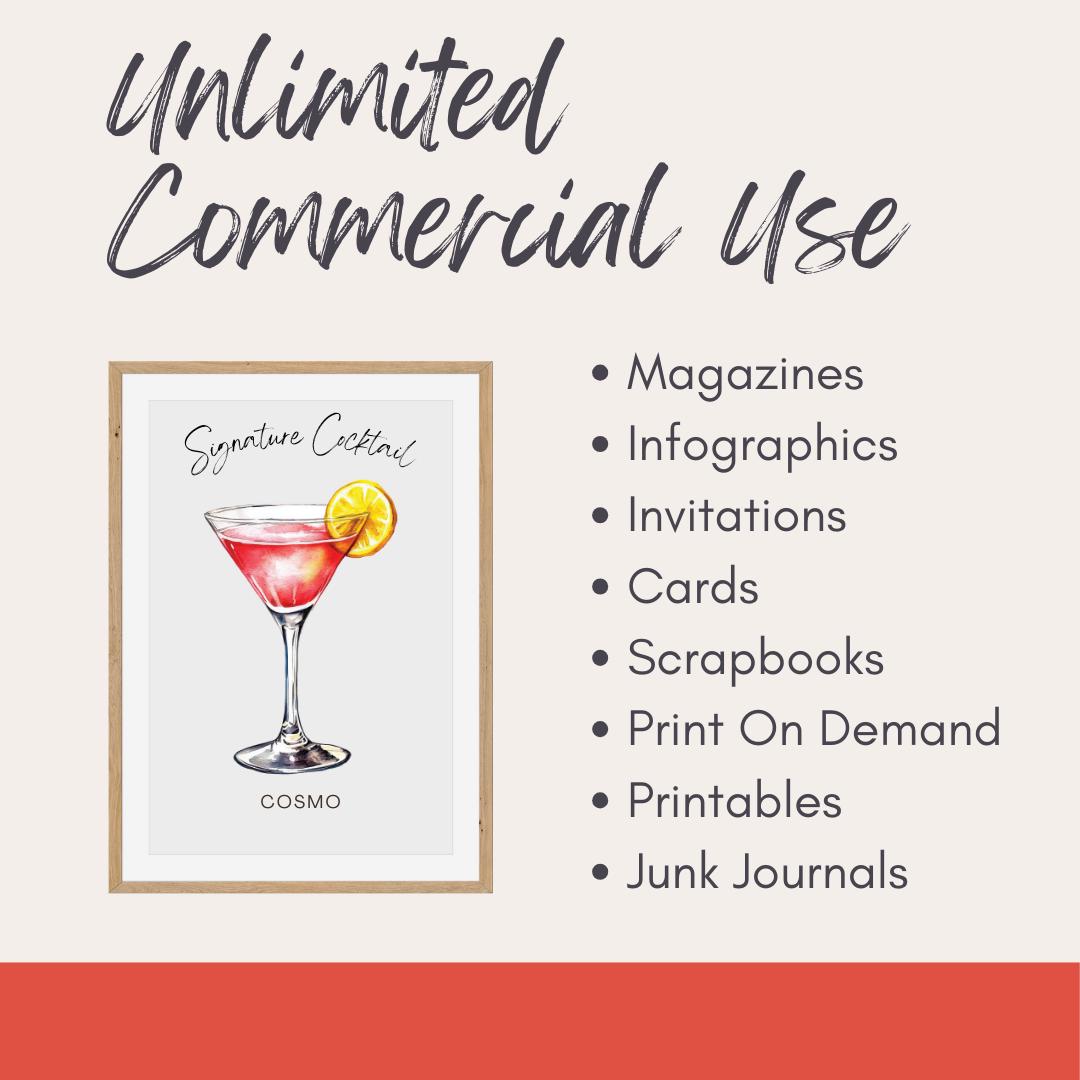 Cosmopolitan Cocktail Watercolor Clipart | Cocktail Recipe | Classic ...
