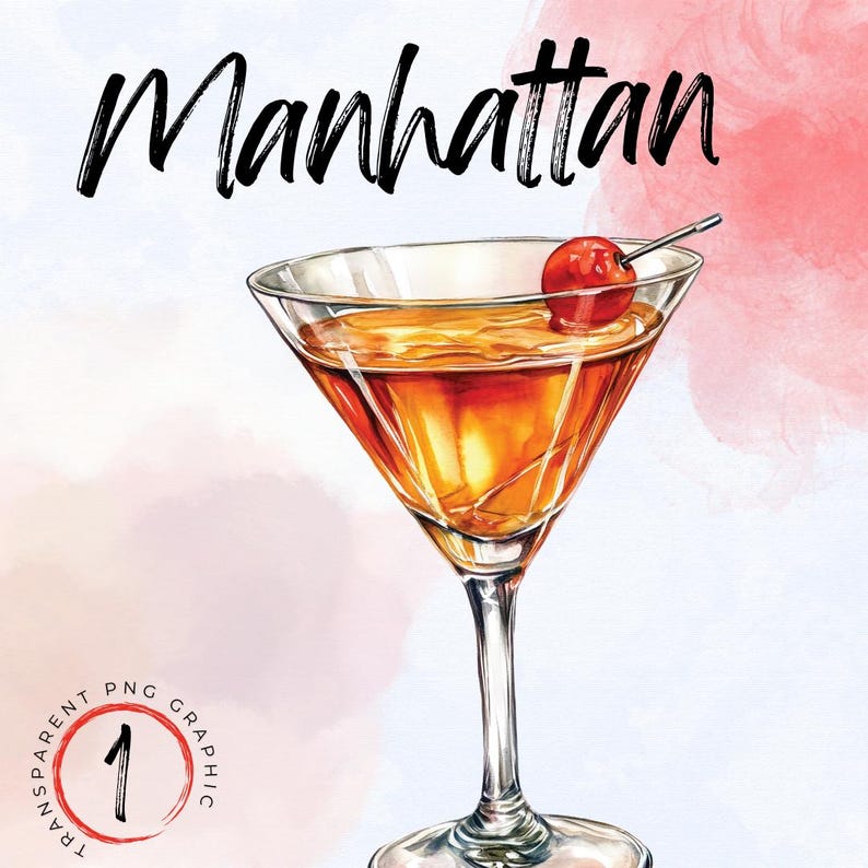 Watercolor Manhattan Clipart | Alcohol Drink Illustration | Digital ...