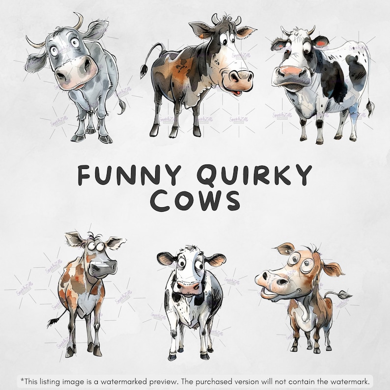 Watercolor Quirky Cow Clipart: Funny Farm Animals (20 PNG) - Etsy