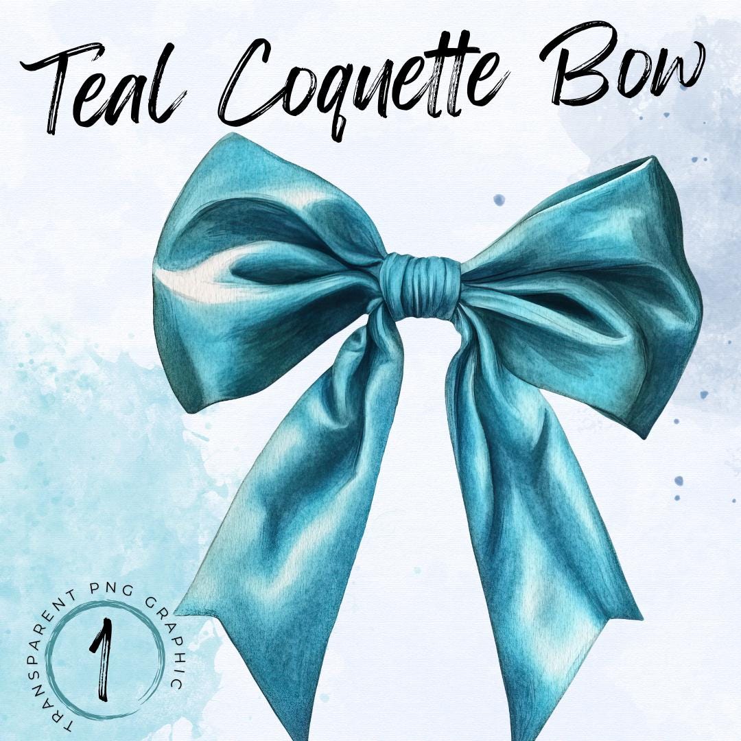 Teal Coquette Bow Clipart: Watercolor Ribbon PNG (digital Download) - Etsy