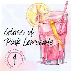 Pink Lemonade Clipart | Summer Drink Clipart | Glass of Lemonade ...