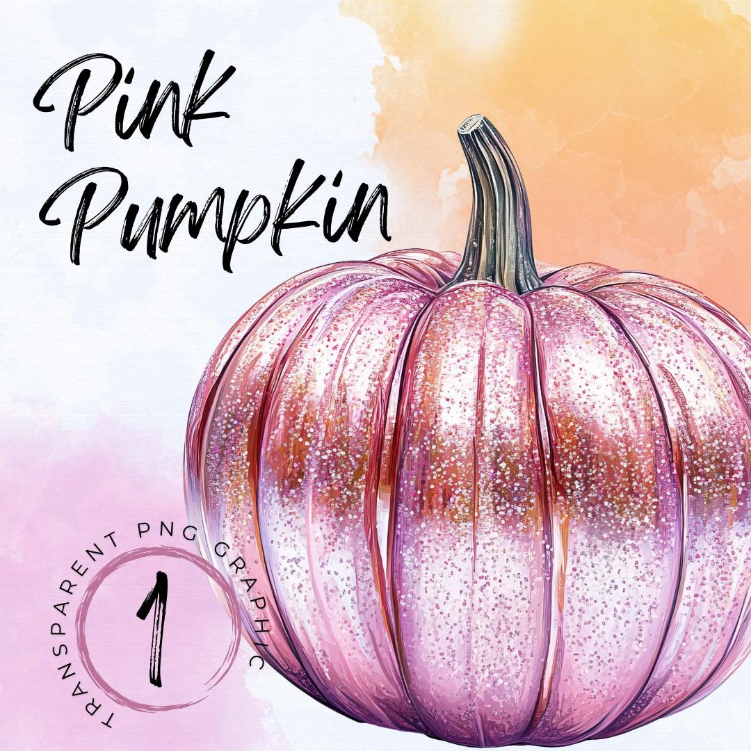 Glitter Pink Pumpkin Clipart: Watercolor Halloween PNG (instant ...