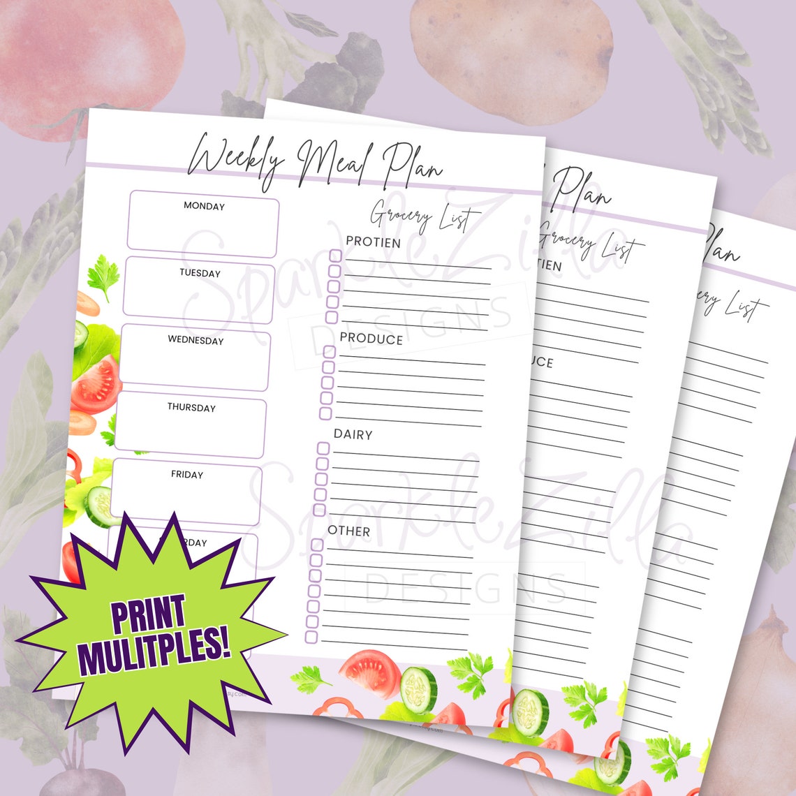 Printable Weekly Meal Planner Meal Prep Food Planner 7 Day Menu Plan ...
