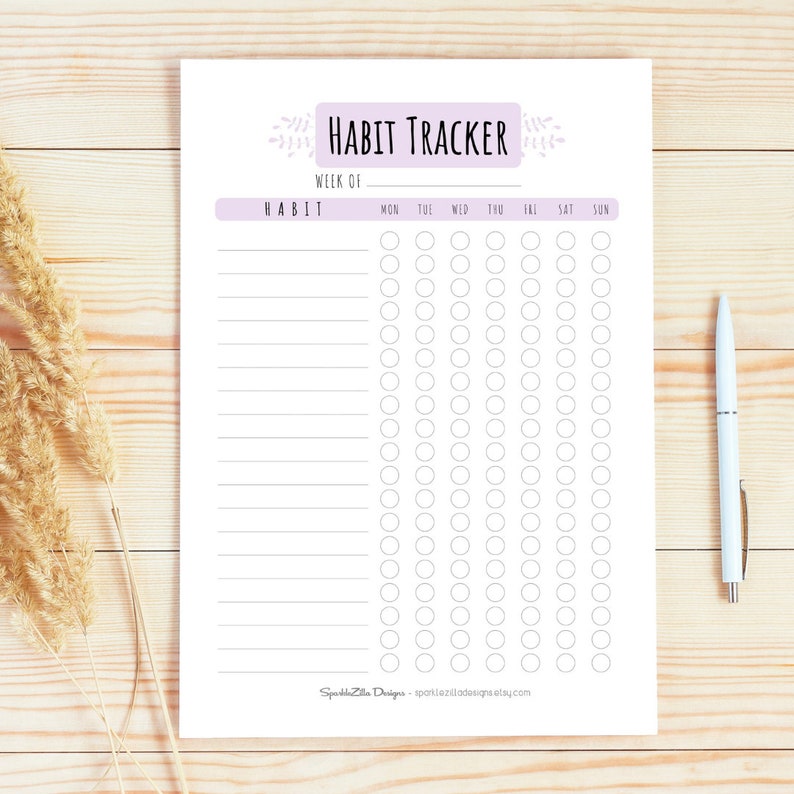 Purple Daily Planner Printable: Habit Tracker, Vision Board (PDF ...