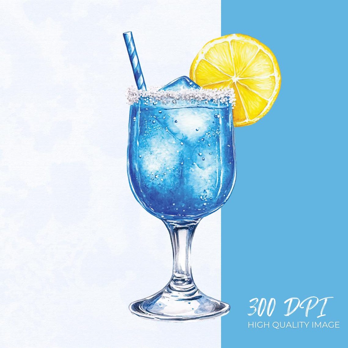 Watercolor Blue Lagoon Sparkle Clipart | Alcohol Drink Illustration ...