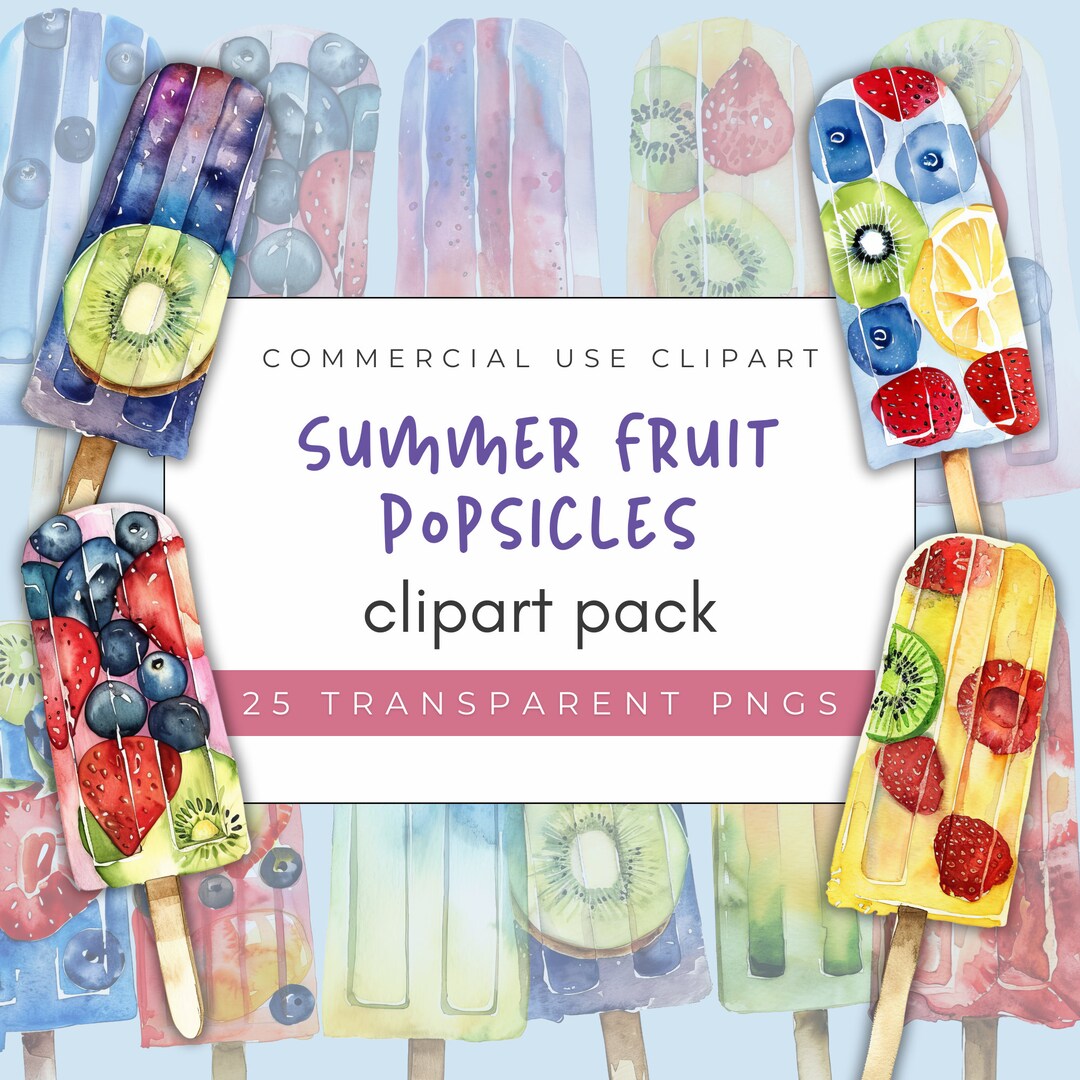 Watercolor Summer Fruit Popsicle Clipart: 25 PNG Designs (digital ...