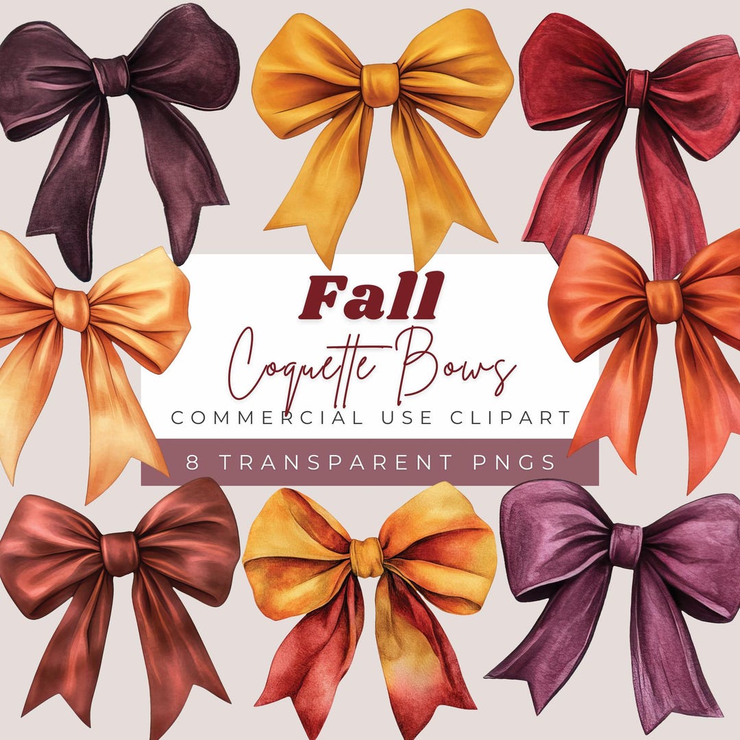Fall Coquette Bow Clipart: Watercolor Autumn PNG (digital Download ...