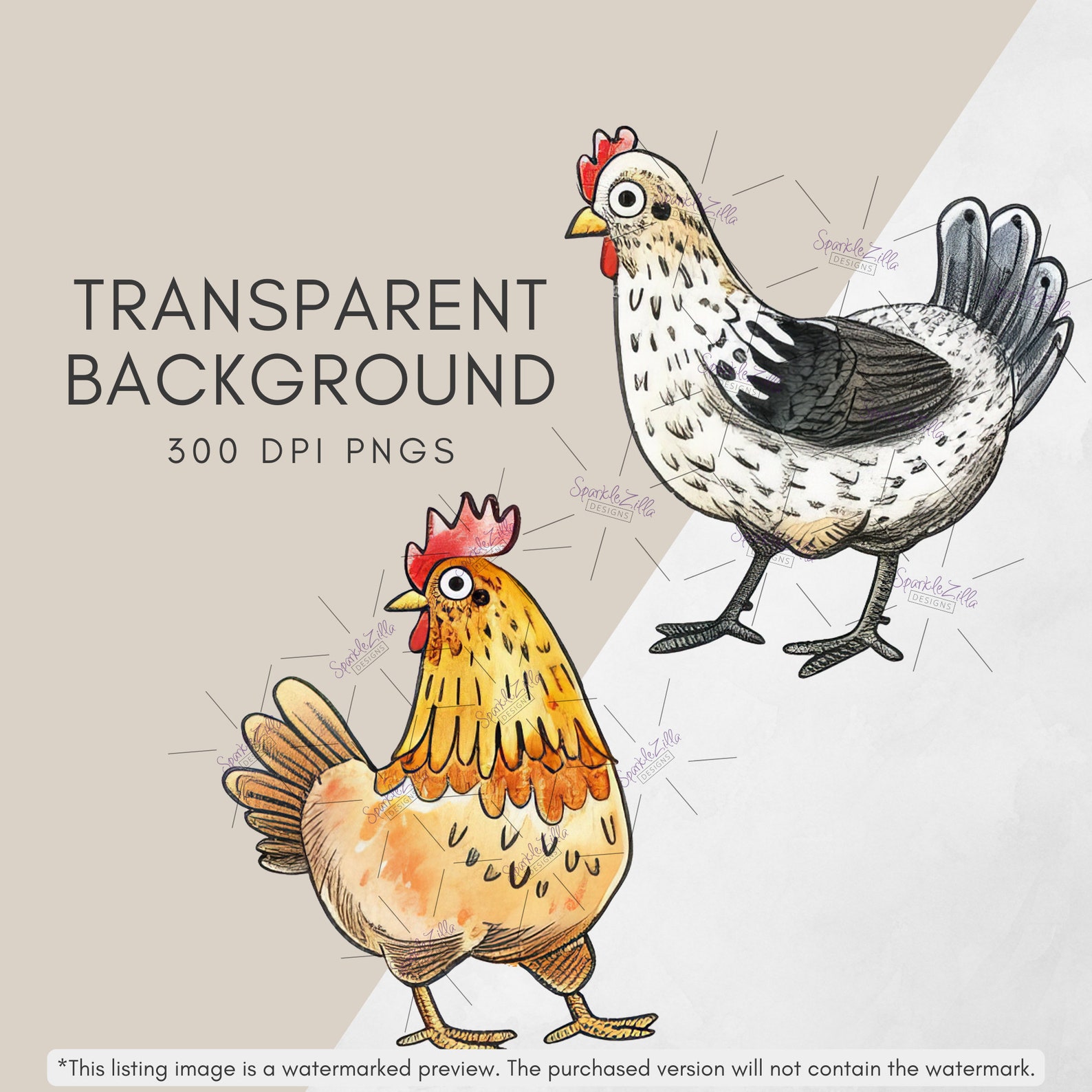 25 PNG Watercolor Quirky Farm Animal Clipart Quirky Chicken Clipart PNG ...