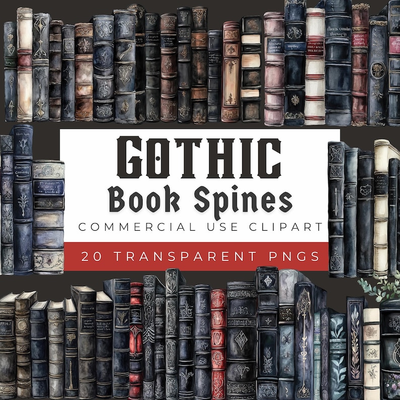 Gothic Book Spine Clipart | Book Spine PNG | Spooky Books | Vintage ...