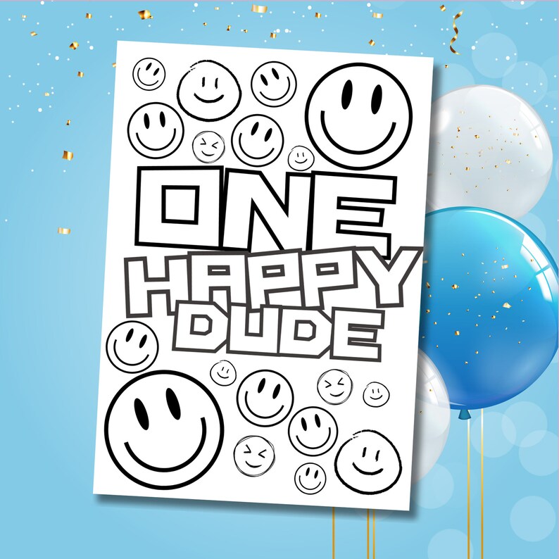 One Happy Dude Coloring Sheets | Instant Download | 1st Birthday ...