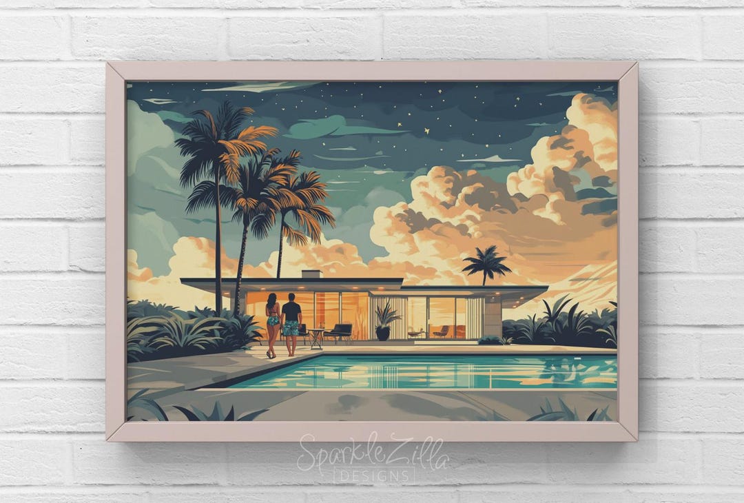 Mid Century Pool Wall Art – Palm Springs Retro Modern Print, Vintage ...