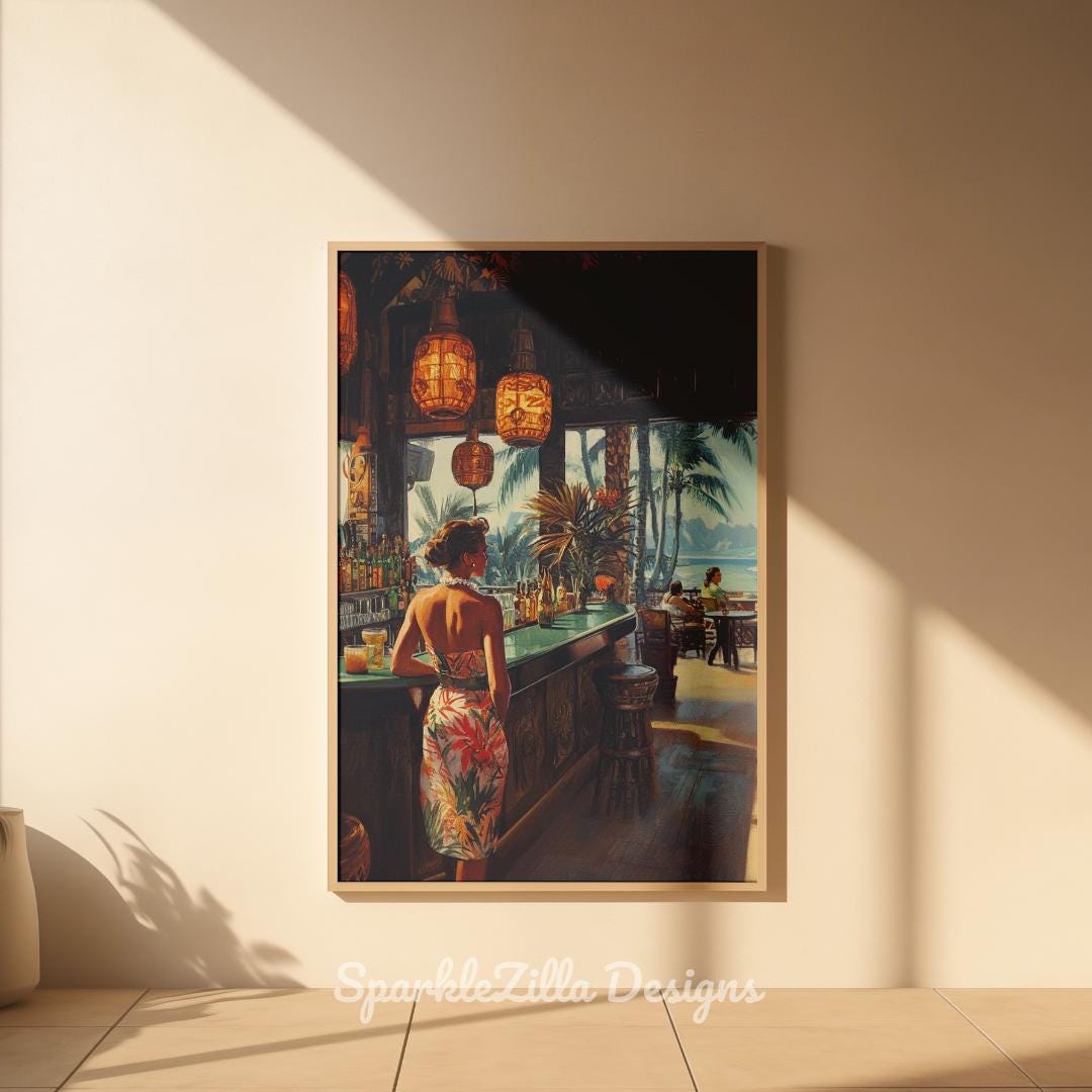 Vintage Tiki Bar Woman Printable Wall Art | Tiki Art Original Prints ...