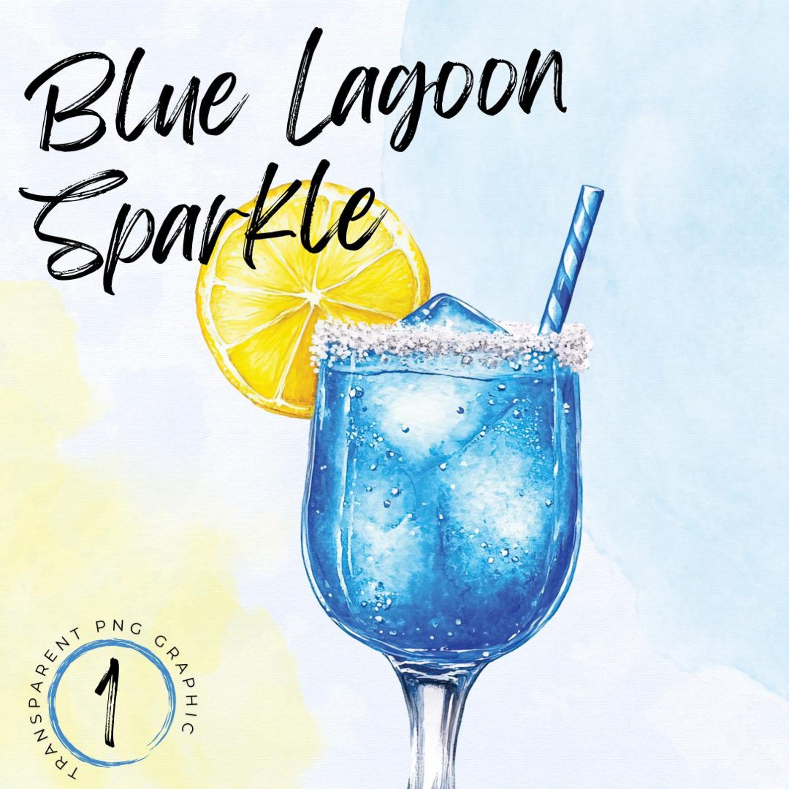 Watercolor Blue Lagoon Sparkle Clipart | Alcohol Drink Illustration ...
