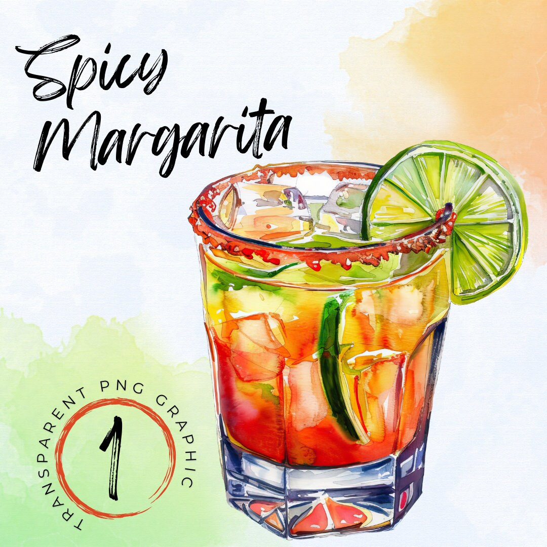 Watercolor Spicy Margarita Clipart: Cocktail Illustration (PNG Digital ...