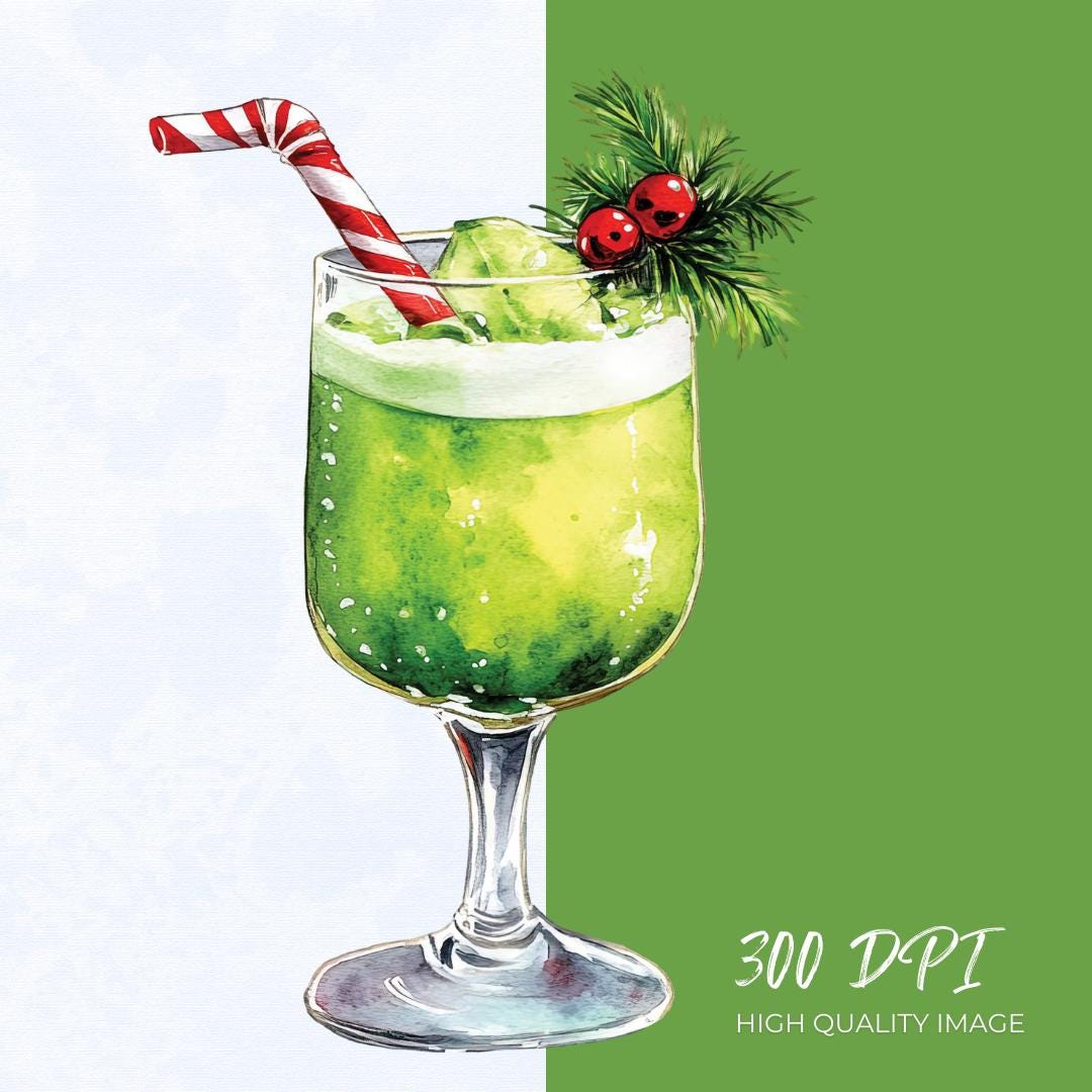 Grinch Punch SVG | Christmas Drinks Clipart | Watercolor Cocktails ...
